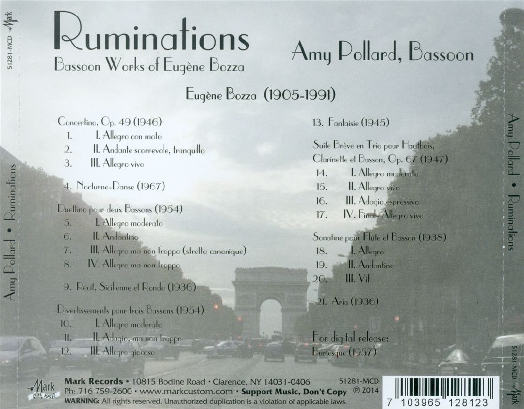 AMY POLLARD RUMINATIONS: BASSOON WORKS OF EUGÈNE BOZZA NEW CD ...