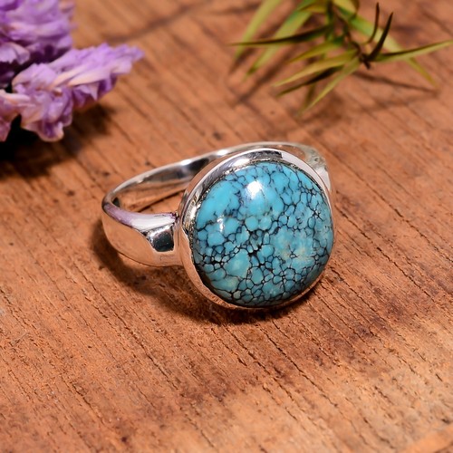 Solide 925 Argent Naturel Turquoise Fait à la Main Anneaux Femme Cadeau ...