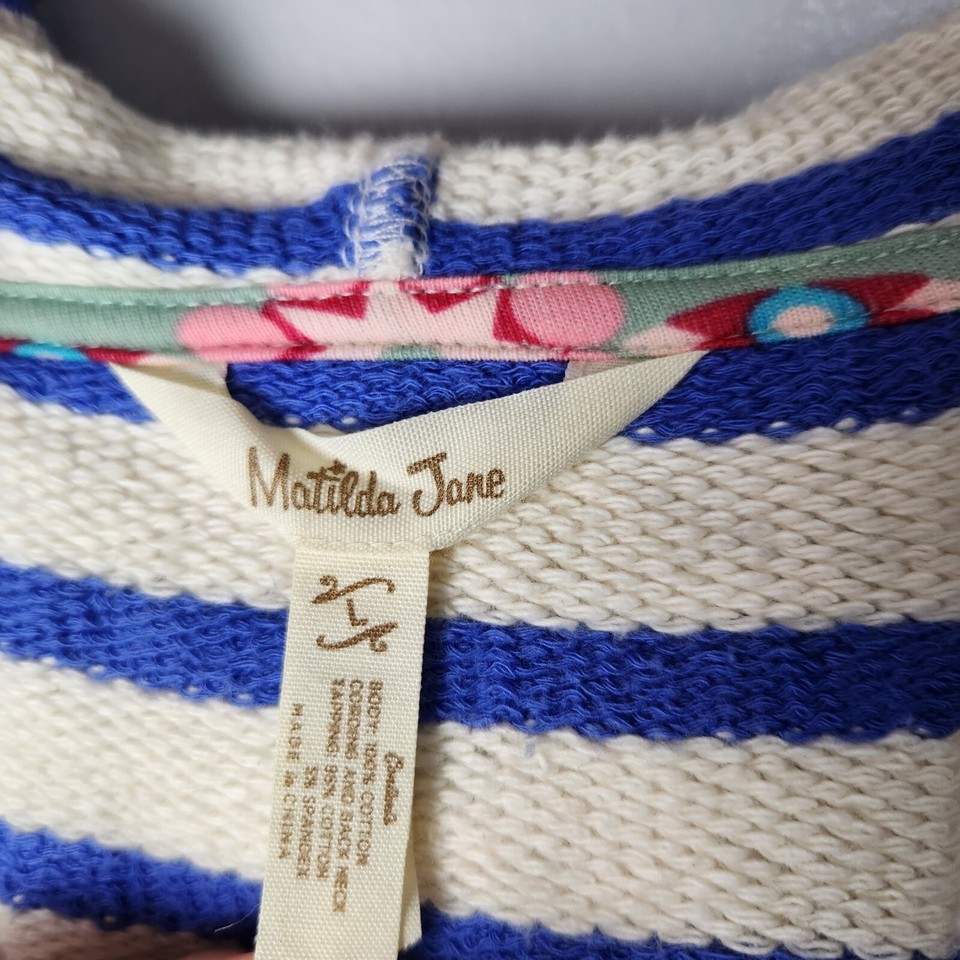 Matilda Jane Blue Stripe Midway Hooded Open Cardigan Large | eBay