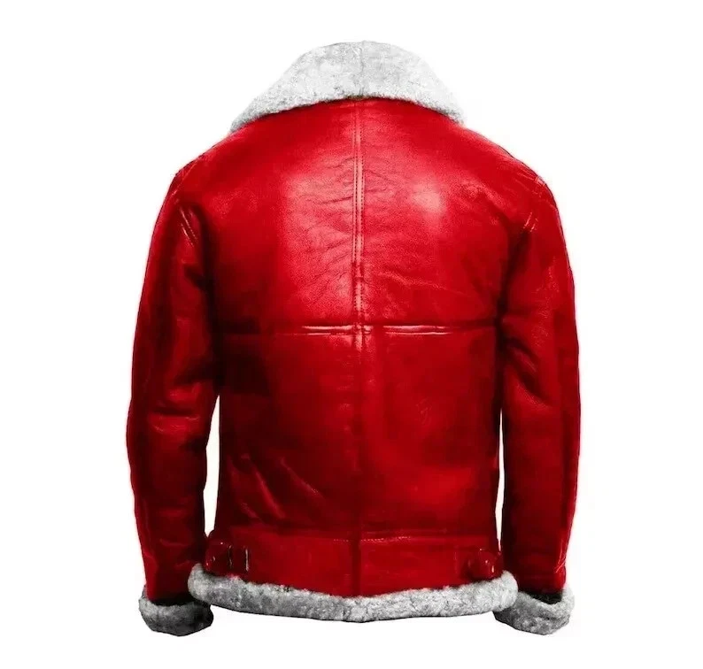 Men's Red RAF B3 Bomber Aviator Santa Claus Fur Collar A2 Genuine ...