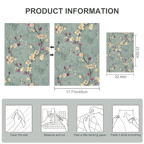 Floral Peel and Stick Wallpaper Flower Tree Contact Paper Self 17.7”x80 ...