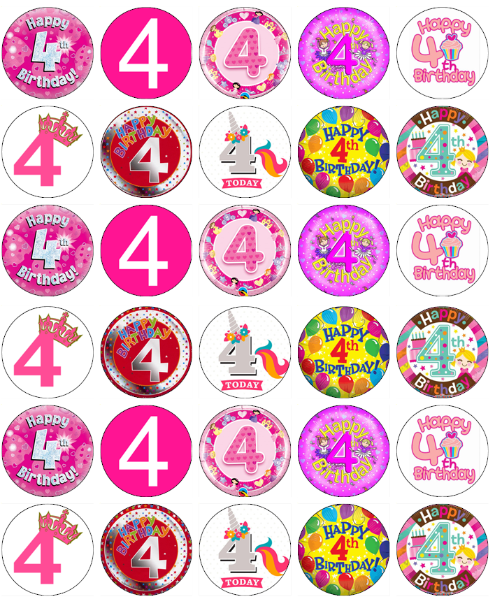30x 4th Birthday Girl Pink Cupcake Toppers Edible Wafer Paper Fairy ...