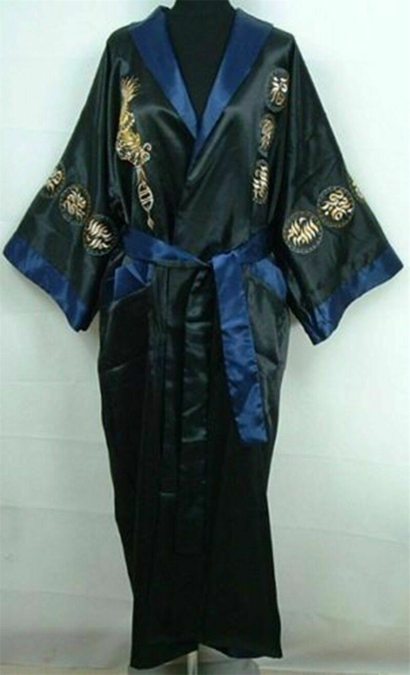 Men's Dragon Kimono Chinese Men Silk Satin Robe Gown Double-Face ...
