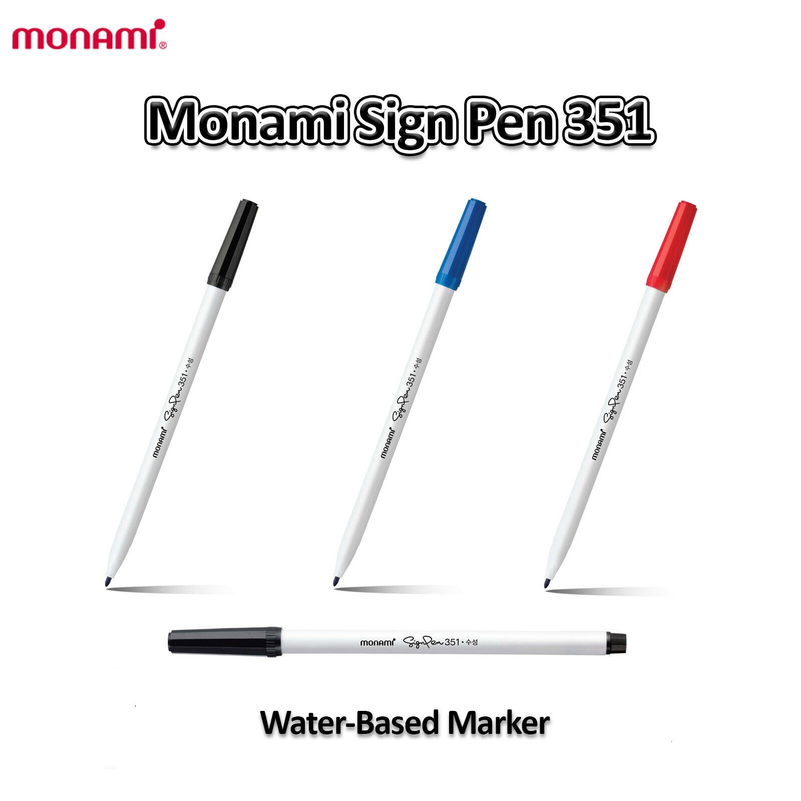 12pcs MONAMI Sign Pen 351 Water based 0.7mm Fiber Tip Ink Marker Black ...