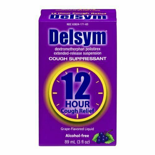 Delsym Dextromethorphan Polistirex 12HR Cough Relief Liquid Grape 3 oz ...