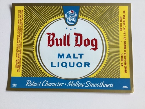 BULL DOG BEER LABEL, DREWRYS BREWING CO SOUTH BEND INDIANA VINTAGE ...