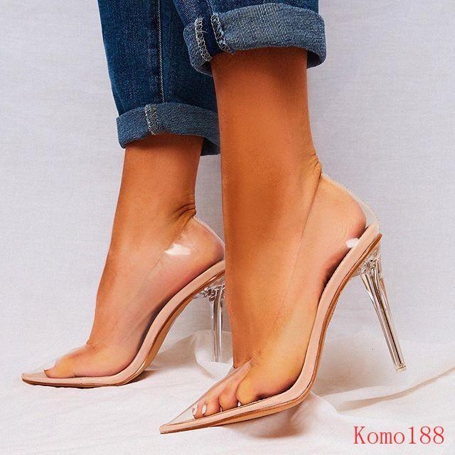 Sexy Womens Transparent pointed toe high Stiletto Heel pumps party ...
