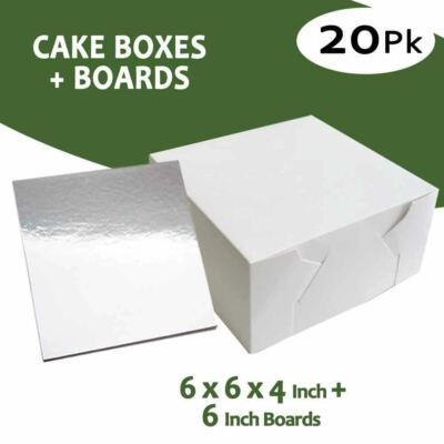 CAKE BOXES 6x6x4" 10Pk+Square Boards Cupcake Window Gift Boxes CAKE ...