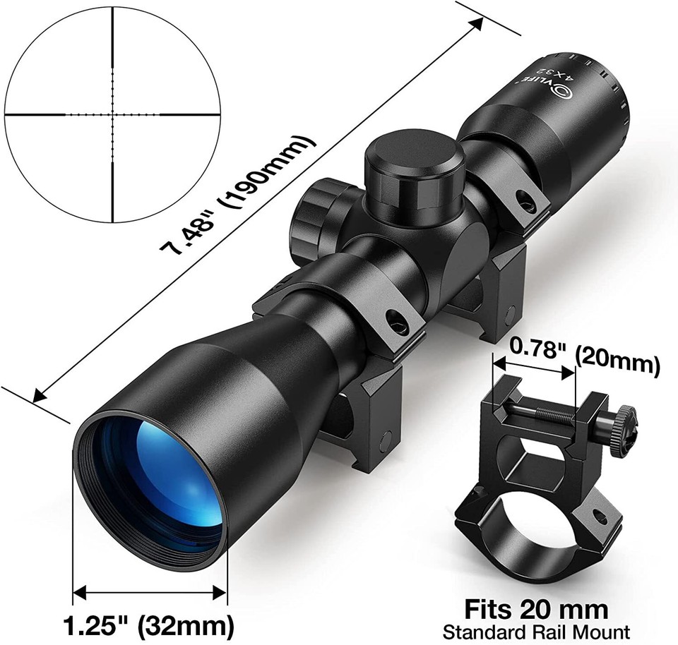 4x32 Compact Rifle Scope Mil Dot Optical Hunting Gun Scope w/ 1 ...