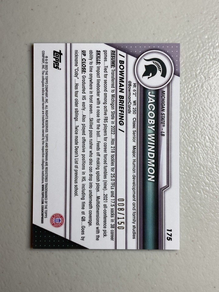 Jacoby Windmon 2023 Bowman University Chrome #175 Fuchsia Mini-Diamond ...