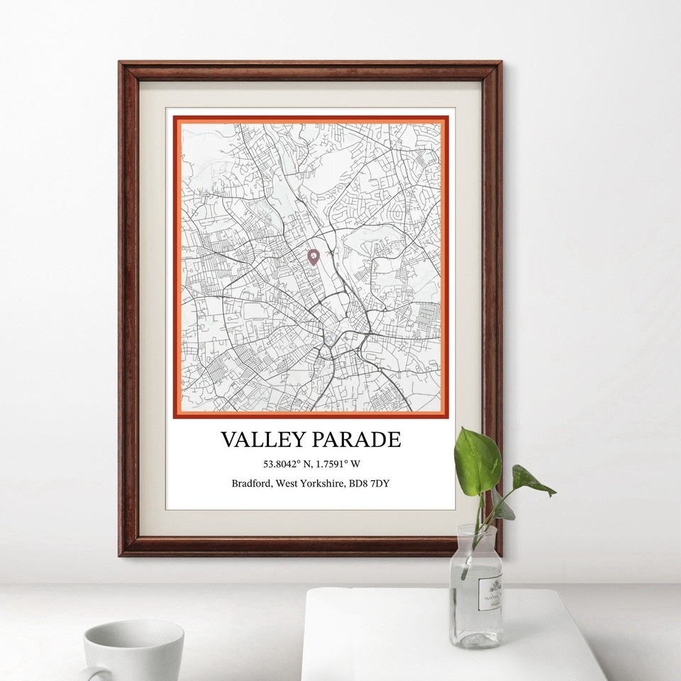 Bradford City Football Poster, Valley Parade Stadium, Map Location, a4 ...