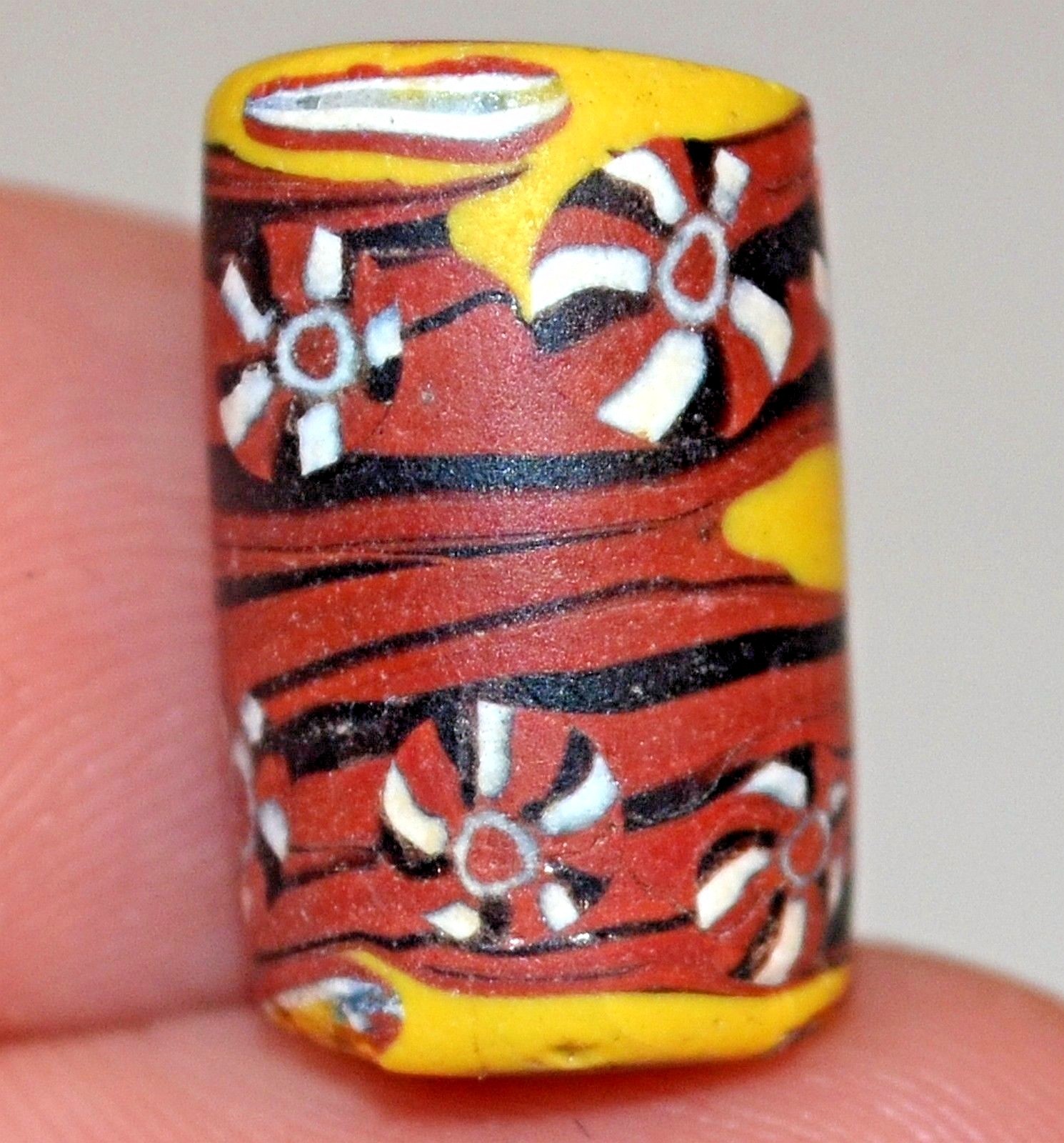 Antique Brick Red & Yellow Venetian Bead W Millefiori Cane Inserts ...