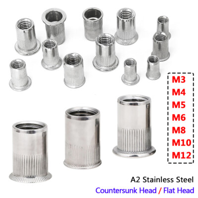 M3-M12 Threaded Riveted Nut Rivnuts Blind Nutserts Countersunk Flat A2 ...
