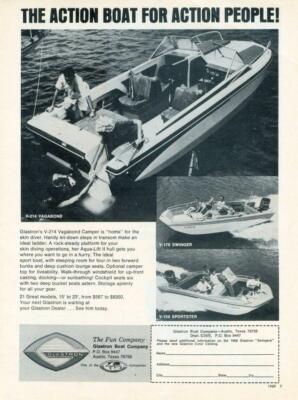 1969 Glastron Boat PRINT AD Model: V-214 Vagabond V-176 Swinger V-156 ...