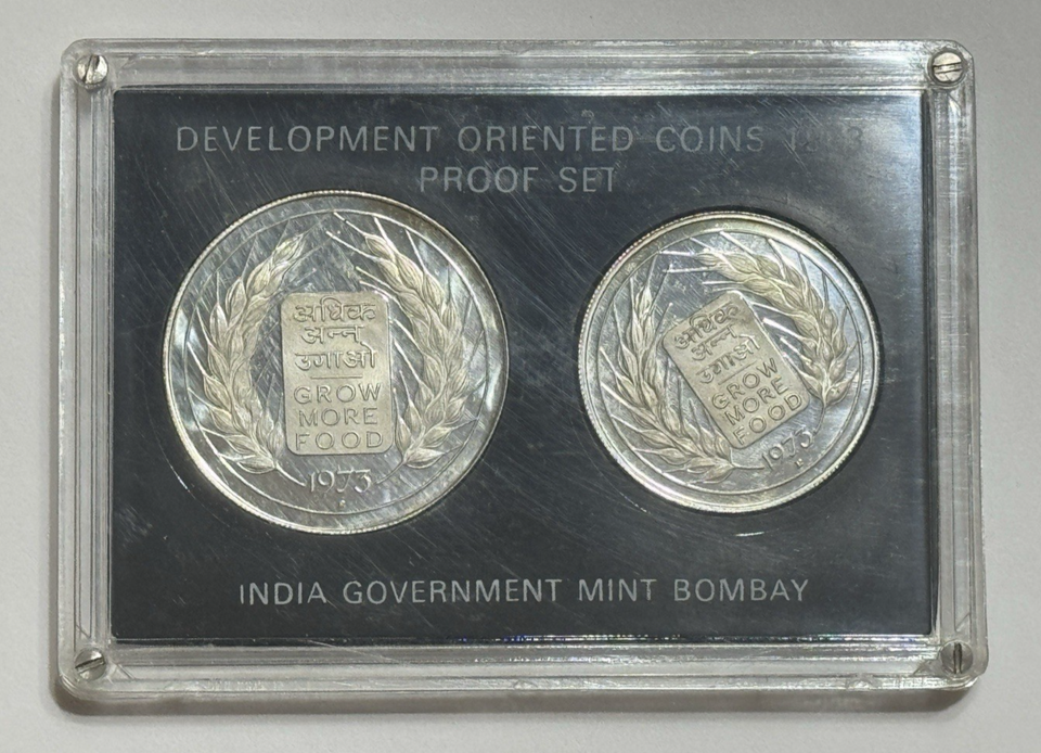 1973 REPUBLIC OF INDIA (2 COIN PROOF SET) ~ Development Oriented Coins ...