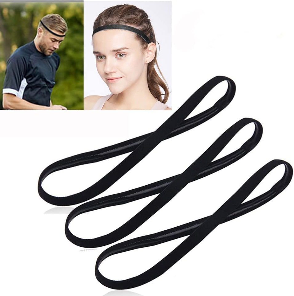 [3 Pack] Anti-Slip Thin Elastic Black Sports Headbands Yoga Head Band ...