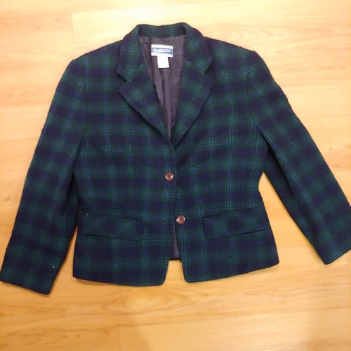 Vintage Pendleton Green Blue Plaid Wool Blazer Jacket Women's Size 6 ...