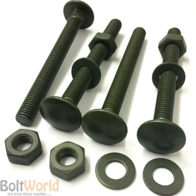GREEN EXTERIOR CARRIAGE BOLTS NUTS WASHER FENCING ROOFING LANDSCAPE ...