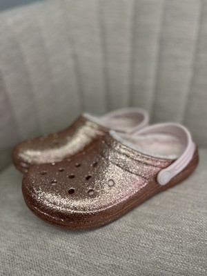 Crocs Pink Glitter Size Junior J4 Shoes Classic Clog Lined Fuzzy | eBay