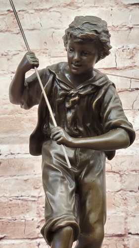Handmade Rancoulet Bronze Young Man Fishing Statue Decorative Fisherman ...