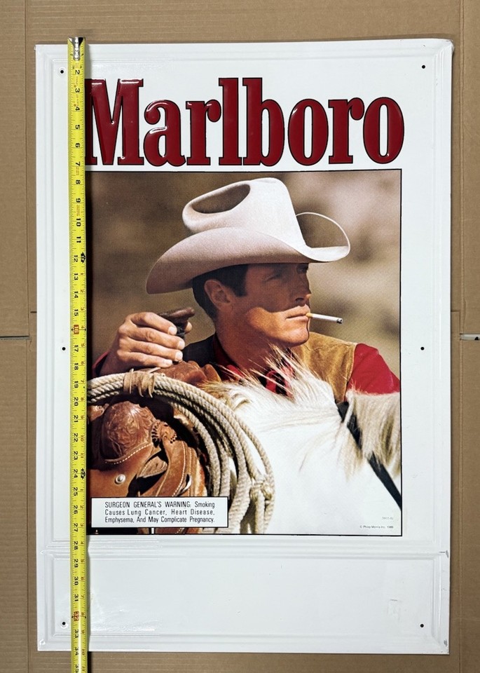 Marlboro Man (1986) Large Metal Sign [34''x 23''] Vintage Tobacco Promo ...