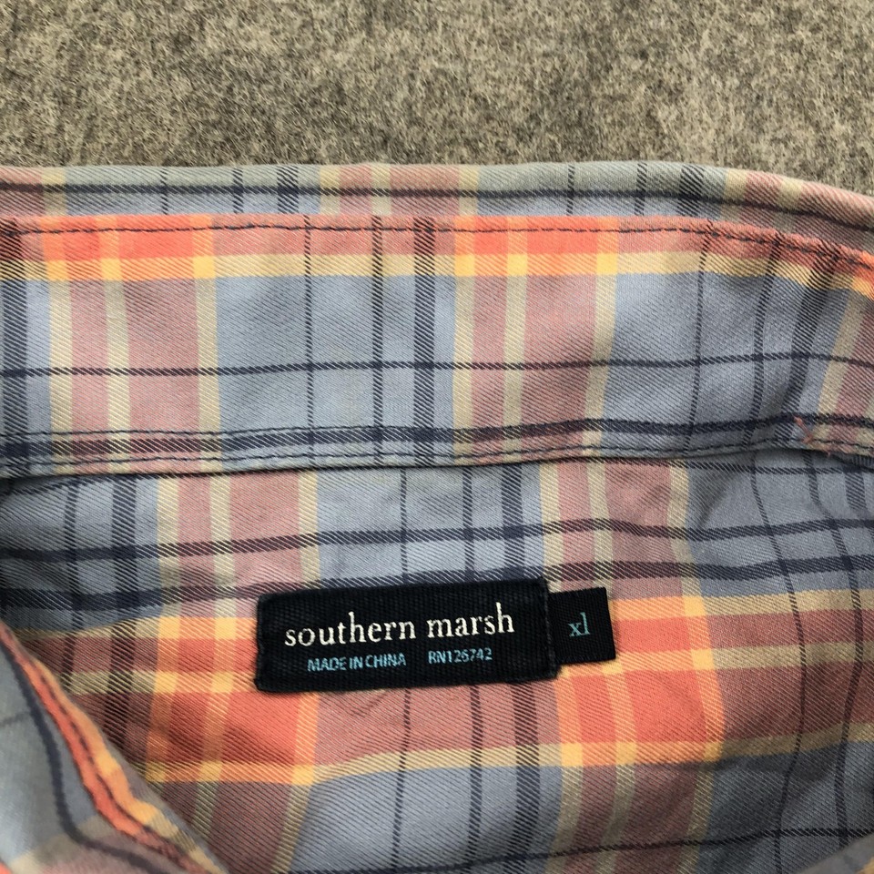 Southern Marsh Shirt Mens XL Blue Orange Plaid Button Down Long Sleeve ...