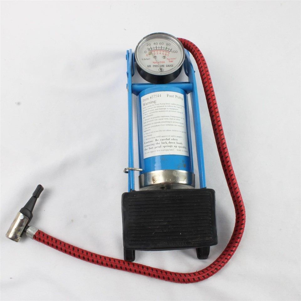 Harbor Freight Foot Pump with Pressure Gauge 20” Hose Adapters NOB Pre ...