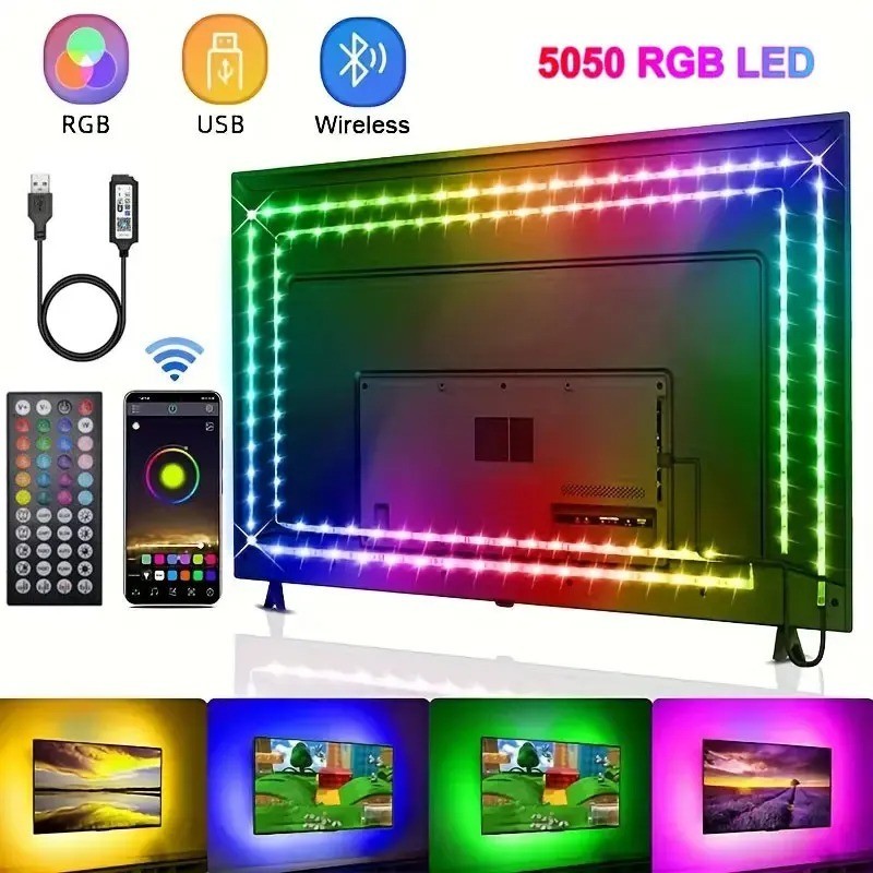 5V USB LED Strip Lights TV Back Light 5050 RGB Color Changing with ...
