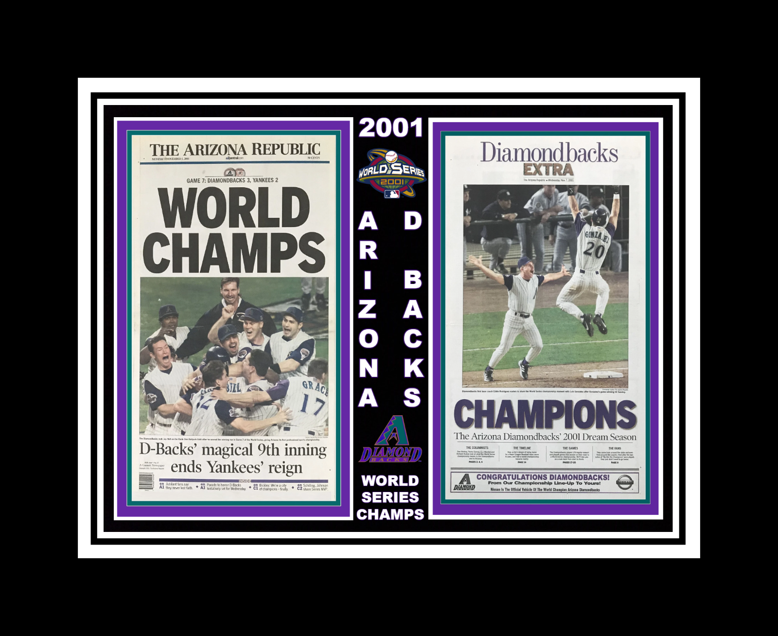 ARIZONA DIAMONDBACKS 2001 WORLD SERIES CHAMPS MATTED COLLAGE PIC OF ...