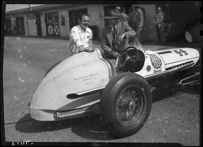 Mel Hansen, and car owner Mr Bowes stand with the #44 Bowes Se 1949 ...