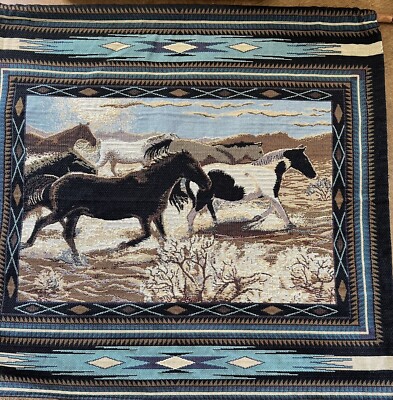 Vintage Mustang Horses Western Horse Decor Tapestry 27”x27” Picture ...
