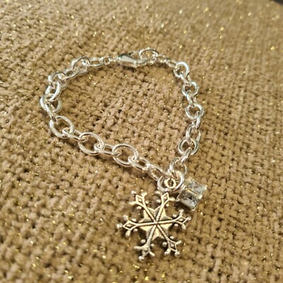 925 sterling silver bracelet with antique style snow flakes charm & rhinestone. | eBay Australia