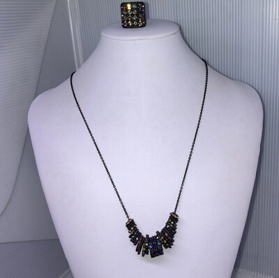 Sorrelli Necklace Ring Set Crystal MultiColor Crystal Antique Bronze ...