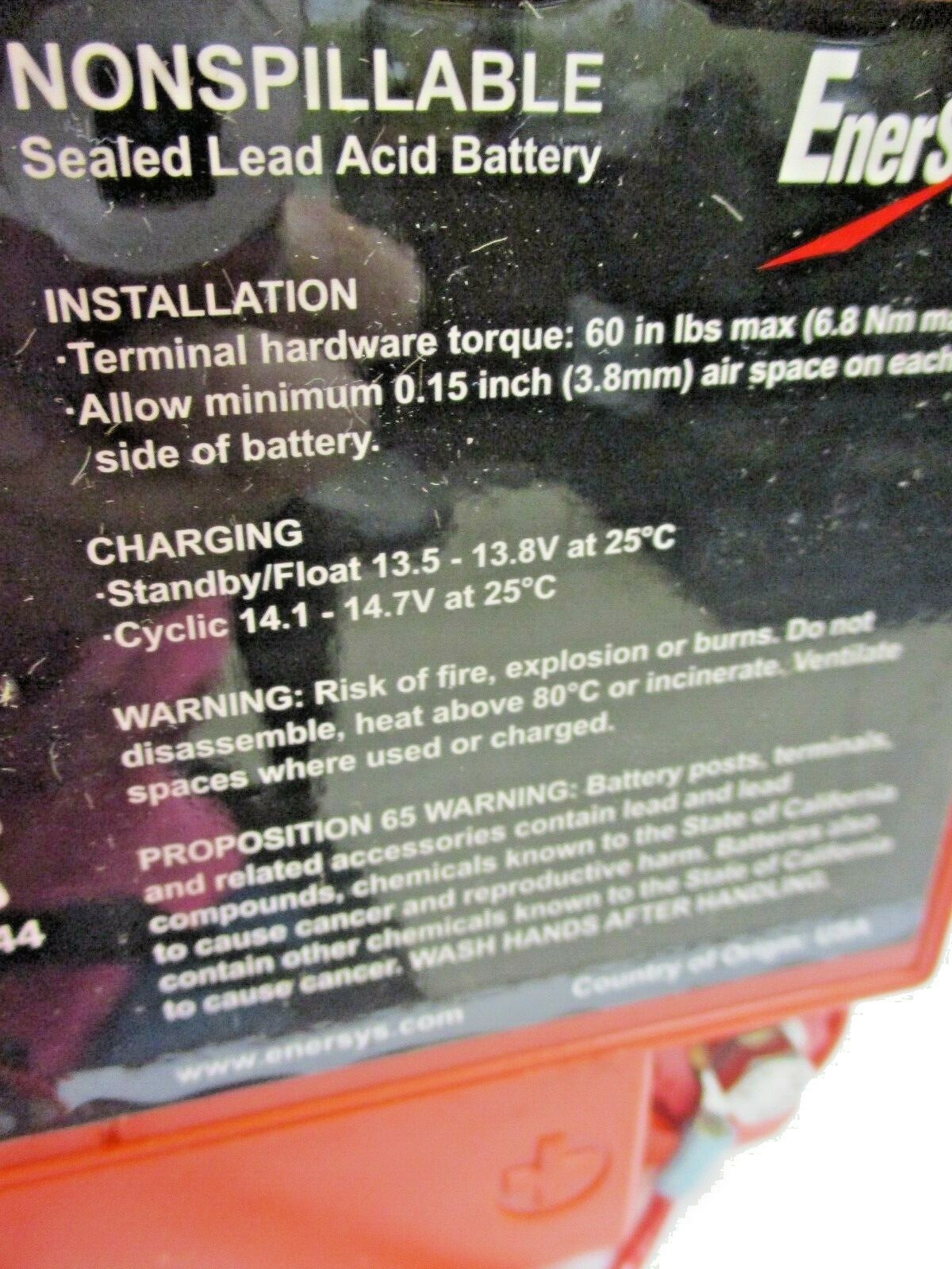 ENERSYS ENERGY, 0765-6001 12V GENESIS BATTERY XE30, SEALED LEAD ACID ...