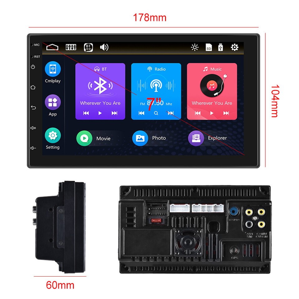 Double Din 7” Car Stereo Touch Screen Car Radio Apple CarPlay Android ...