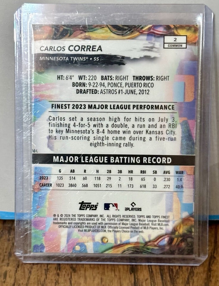 2024 Topps Finest - Carlos Correa - Blue Checkerboard /99 Twins | eBay