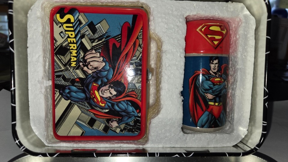 Lunchtime Superman Mini Lunchbox Tin w/ Ceramic Salt & Pepper Shakers ...
