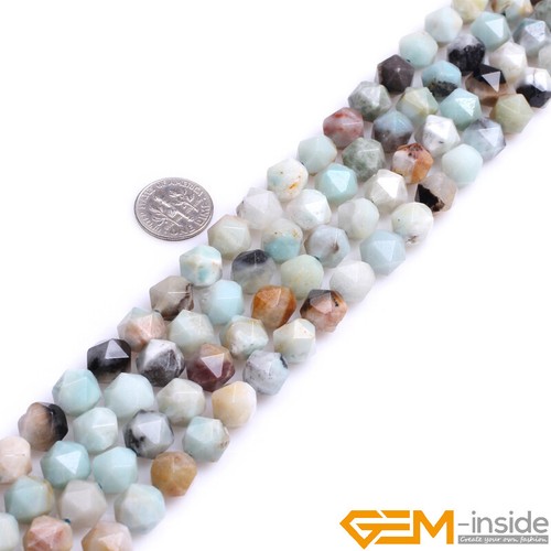 Natural Multi-Color Amazonite Gemstone Polygonal Faceted Round Beads ...