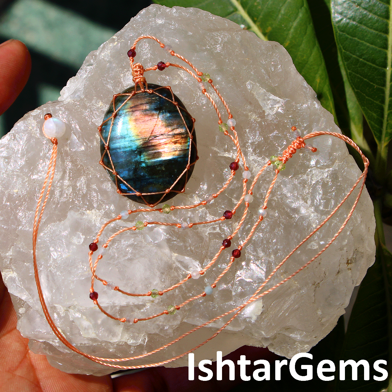 Handmade Natural Labradorite Multi Fire Micro Macrame Healing Crystal ...
