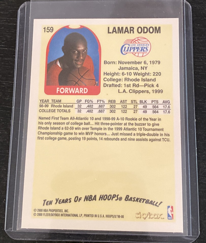 1999-00 Hoops Decade #159 Lamar Odom Rookie NBA Basketball Card Los ...