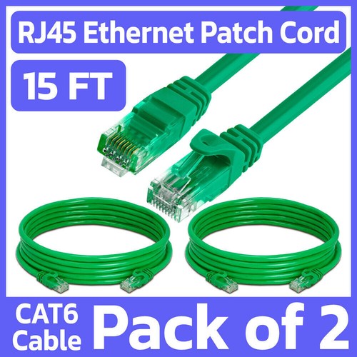 2 Pack Cat6 Green Ethernet Cable 15ft Patch Cord LAN Network RJ45 ...