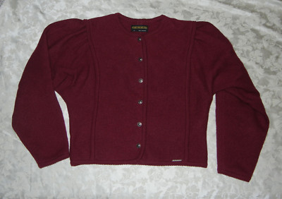 Geiger Austria Cardigan Sweater Jacket Wine Boiled Wool Womens Size 42 ...