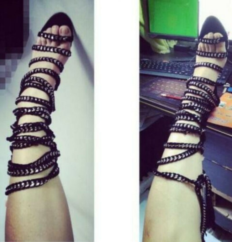 Hollow Out High-Heels Strappy Gladiator Sandals Roman Rope Women Shoes ...