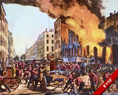 VINTAGE FIREMEN FIRE DEPT PUTTING OUT BURNING BUILDING PAINTING ART ...