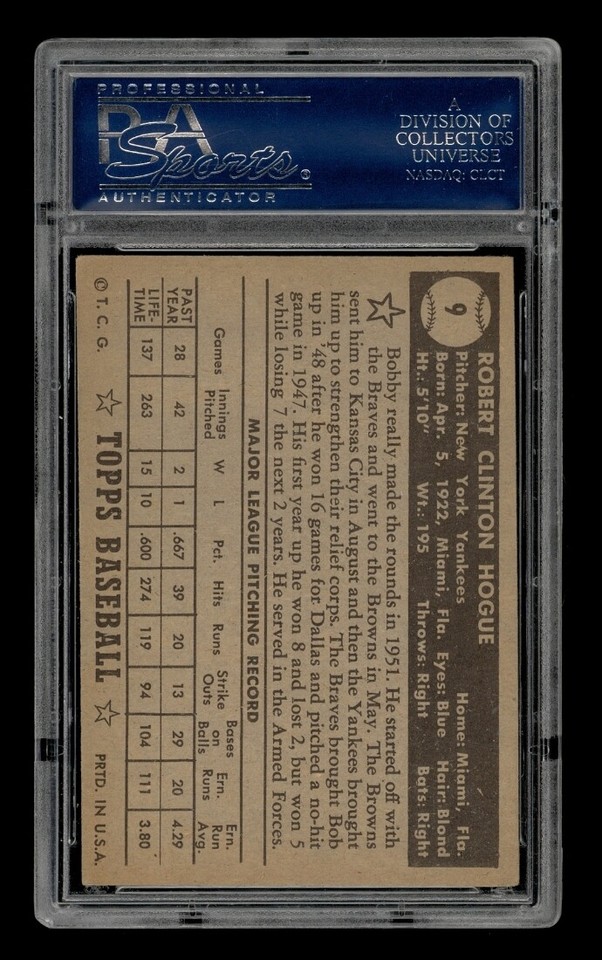 1952 Topps Set-Break # 9 Bobby Hogue Black Back PSA 5 EX | eBay