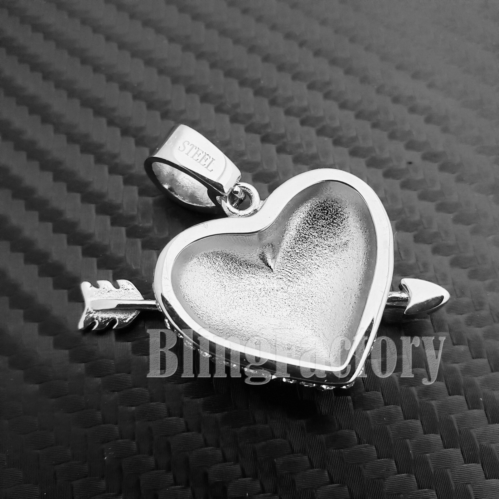 Iced Unisex Hip Hop Stainless steel Silver Tone Cupid Heart Bling Charm ...