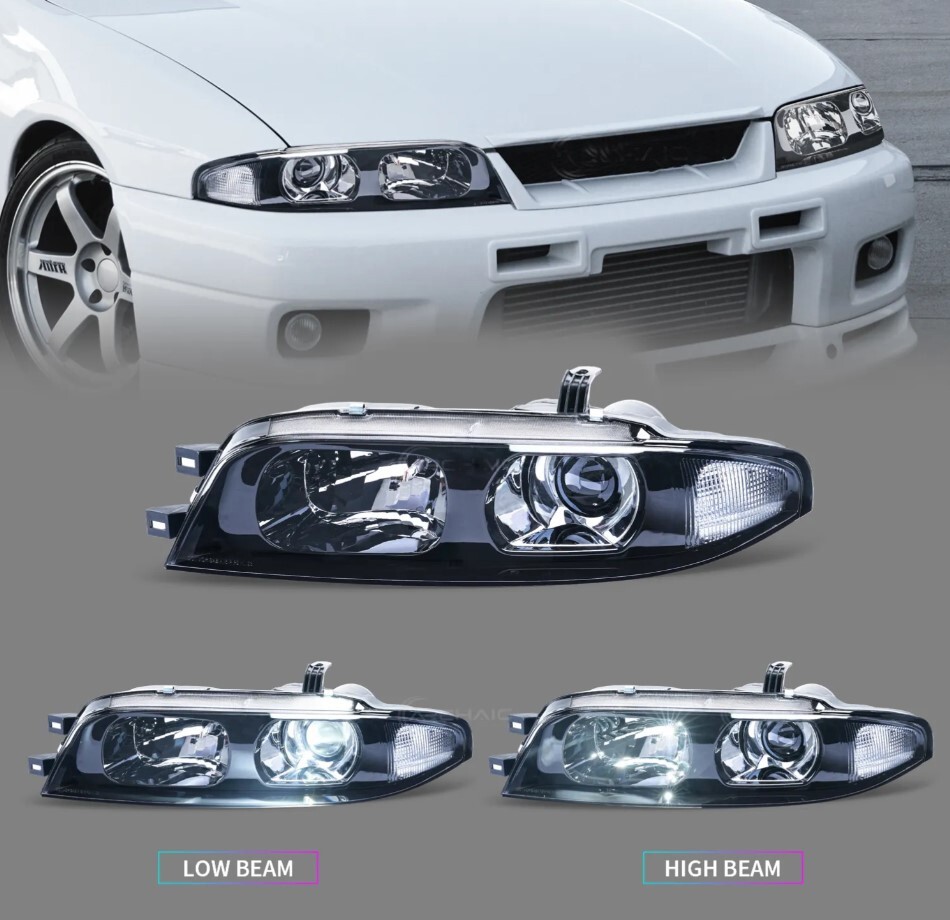 JDM Black OE Projector Headlights for Nissan Skyline R33 GTR GTS25 GTS ...