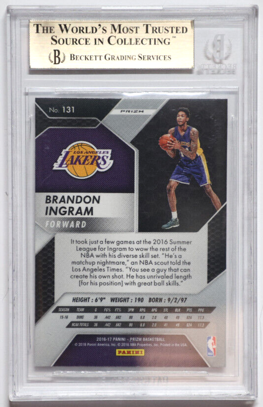 2016-17 Panini Prizm Brandon Ingram Silver Prizm Rookie RC #131 BGS 9.5 ...