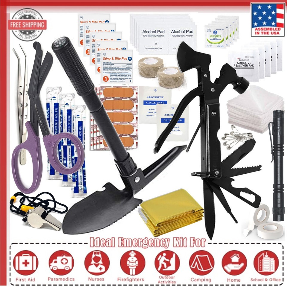 113x Outdoor Emergency Gear Survival Kit Camping Hiking Tactical Shovel ...