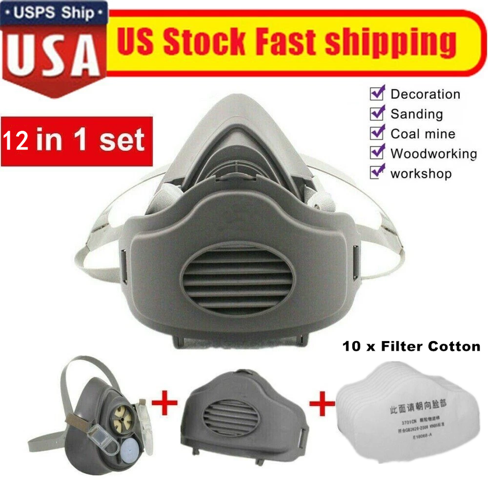 Half Face Dust Respirator Gas Mask with 10 Replaceable Filters for ...